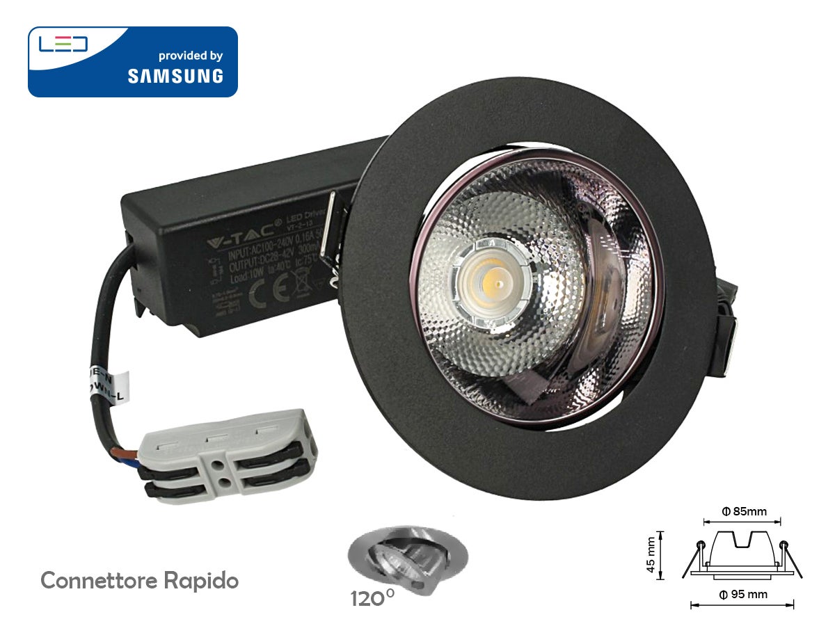 Spotlight LED intégré 10W 4000K Round Reflector Reflector Black Carcass ...