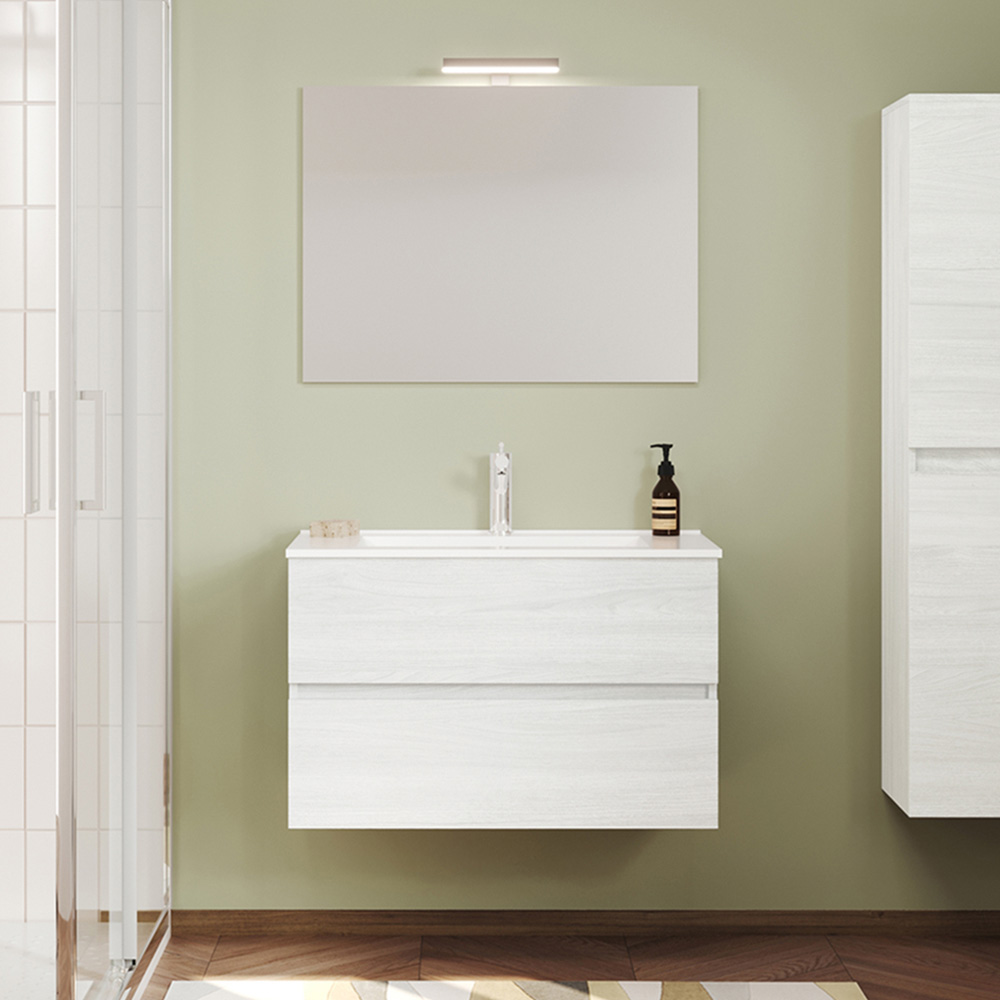 Mobile bagno sospeso bianco venato 80 cm lavabo e specchiera LED Easy ...