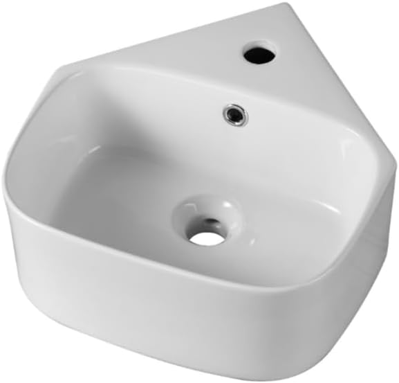 Lave-Mains de Coin en Céramique Blanche - Vasque Compacte et Angulaire ...
