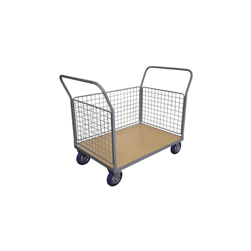Chariot plateau bois WPG25F 250kg avec 2 dossiers 3 côtés grillagés ...