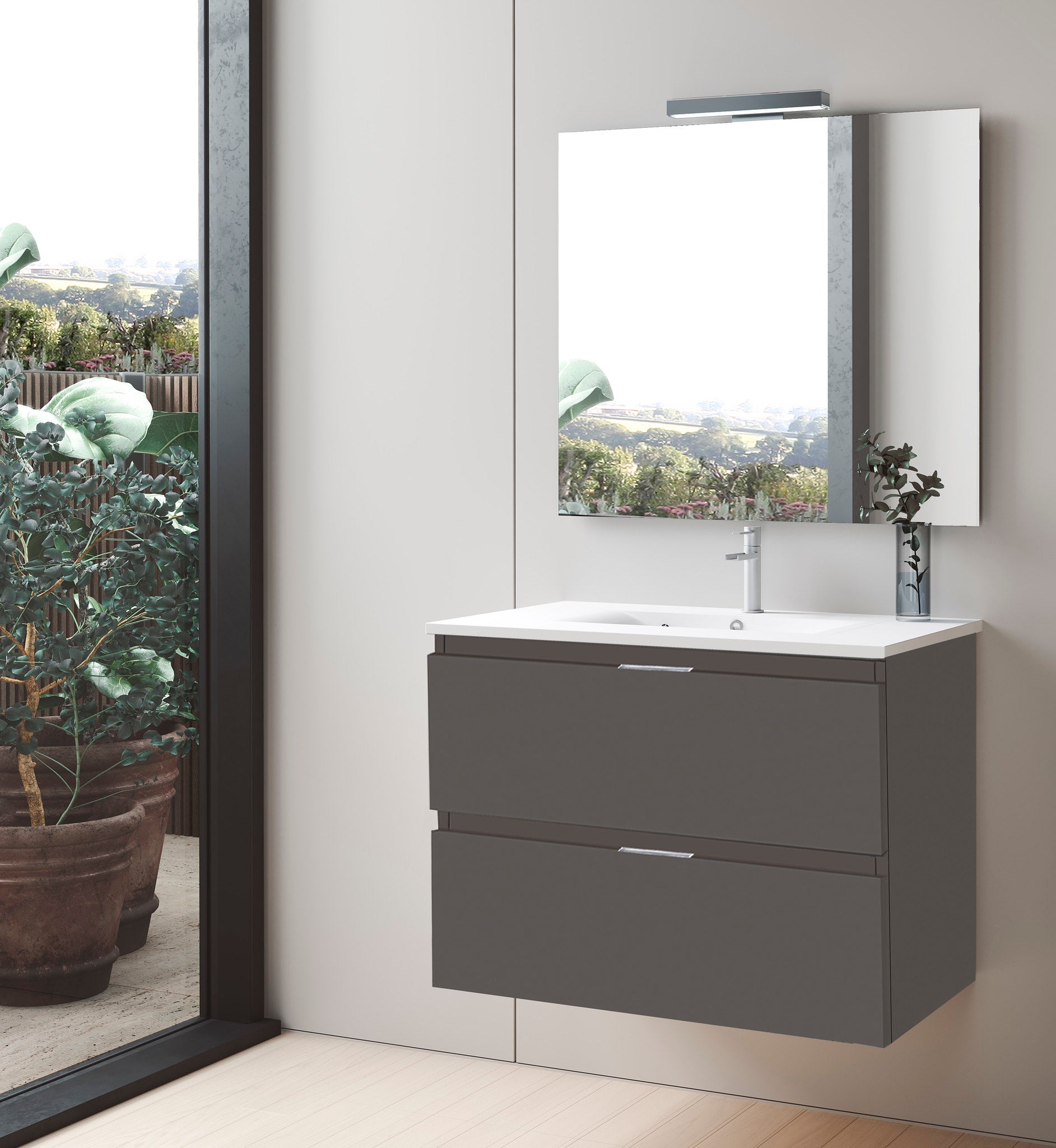 MUEBLE DE BAÑO ATENAS 80 SUSPENDIDO 2C GRIS LACADO CON LAVABO ONIX | Leroy Merlin