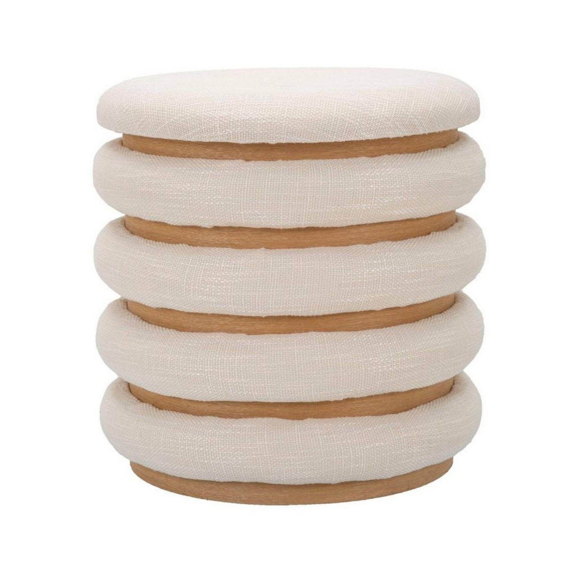 Pouf, Forme Ronde Support 100 kg, Structure en Bois, 40x40x42h cm Blanc ...