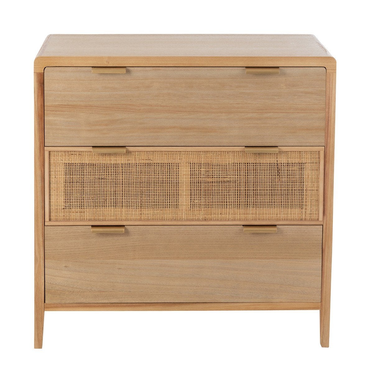 Commode 3 Tiroirs en Bois Massif et Rotin - L90 cm | Leroy Merlin