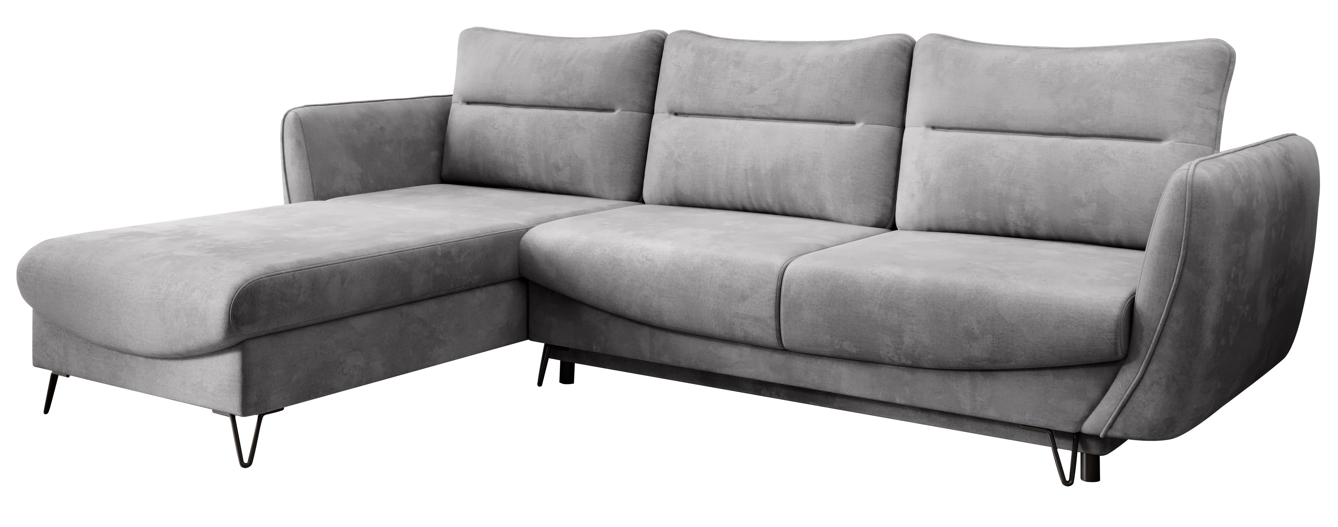 Canapé d'angle gauche convertible tissu doux gris clair Zurik 276cm ...