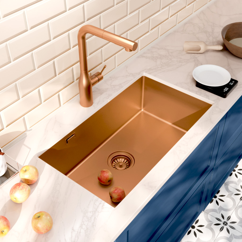 Ceramia Timeless Évier de cuisine sous plan inox 304, 1 bac, 68x45x21 ...