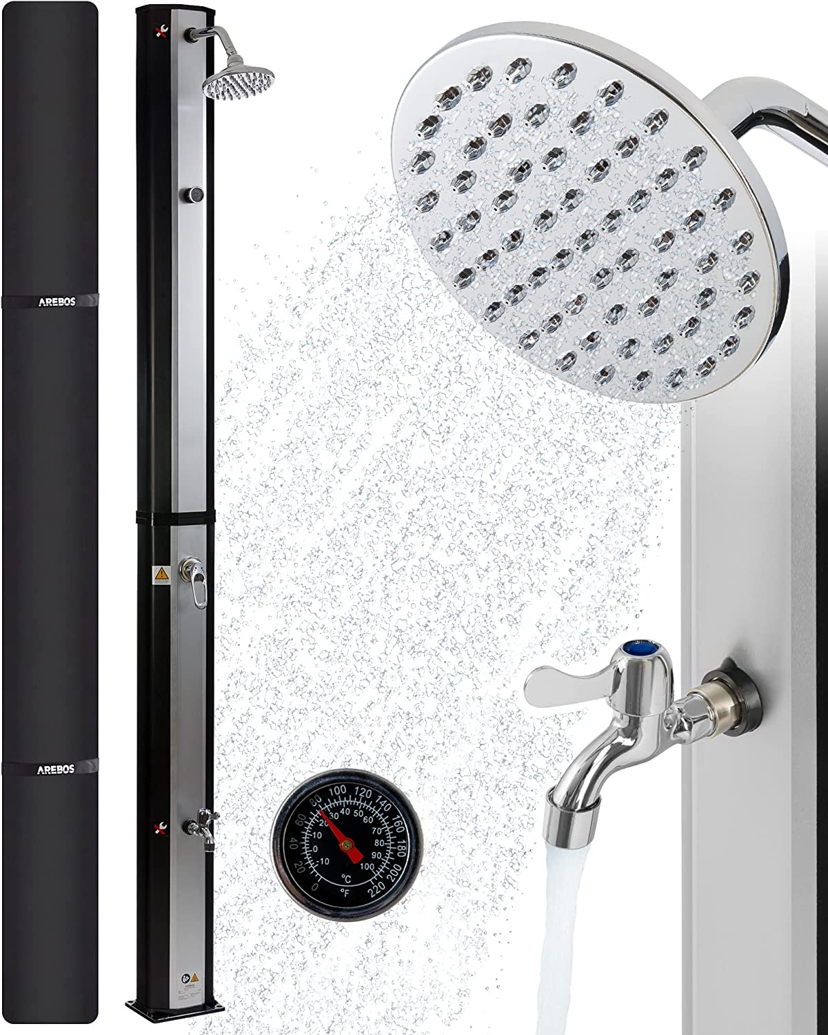 AREBOS Douche Solaire 35 litres 216cm INCL. Capot de Protection pommeau ...