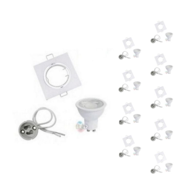 Kit Spot Led Gu10 Orientable Carré Blanc Avec Ampoule Led 8w Pack De