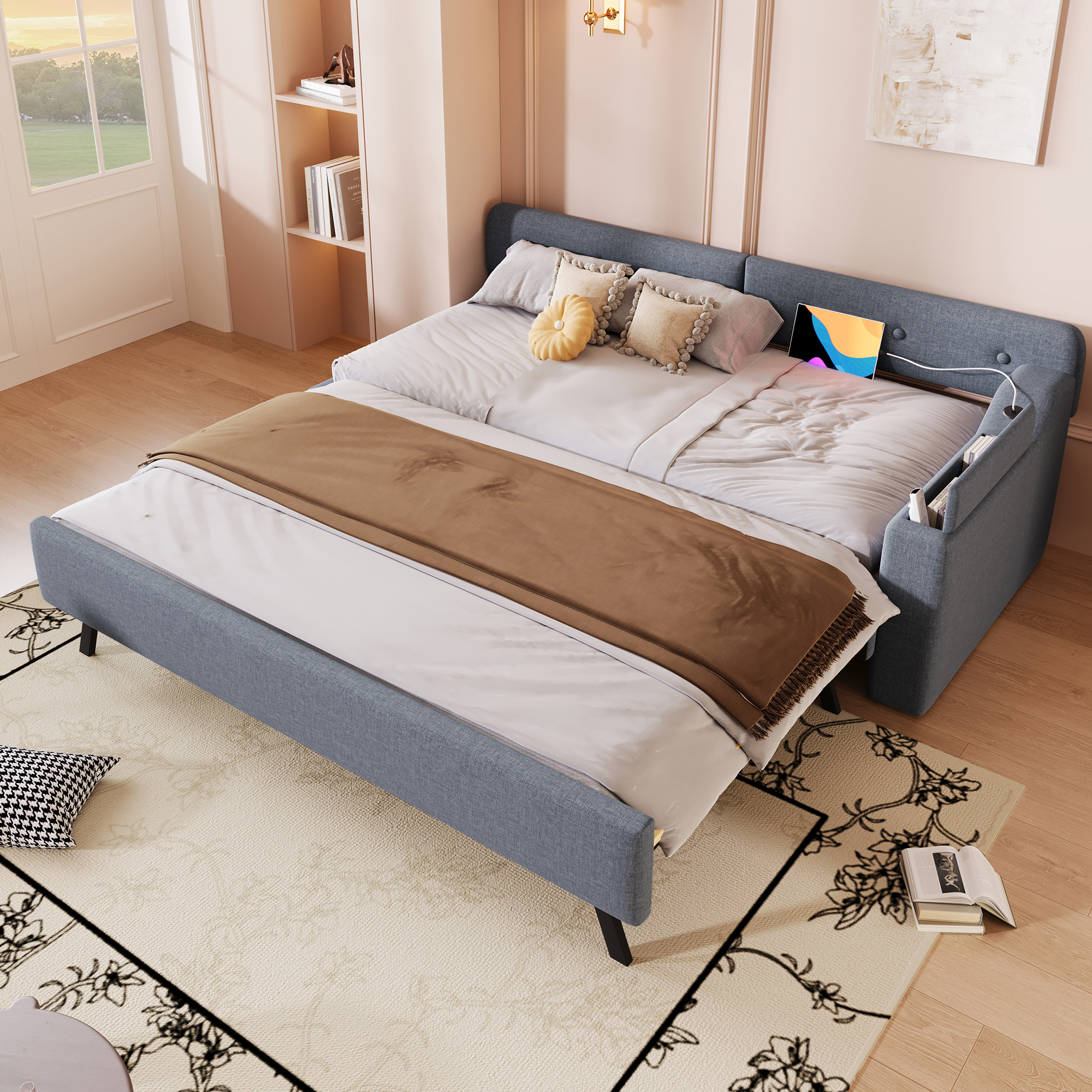 Canapé-lit 90x200cm avec sommier (sans matelas) - Lit tiroir extensible ...