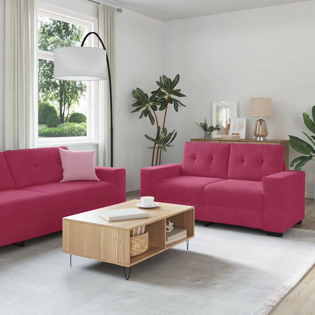 Sofá 3 pcs Rojo Viento Tejido mezcla de lino | Leroy Merlin