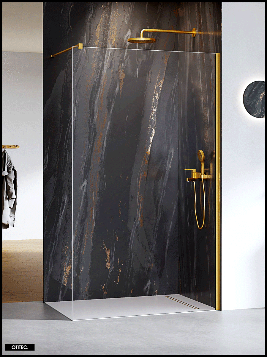 Paroi de Douche Italienne - 130 x 200 - OR BROSSÉ - NESTA | Leroy Merlin