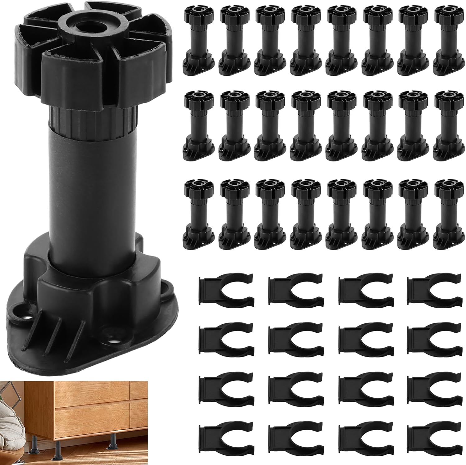 Juego de 32 patas de mueble regulables, 100-120 mm, color negro, para ...