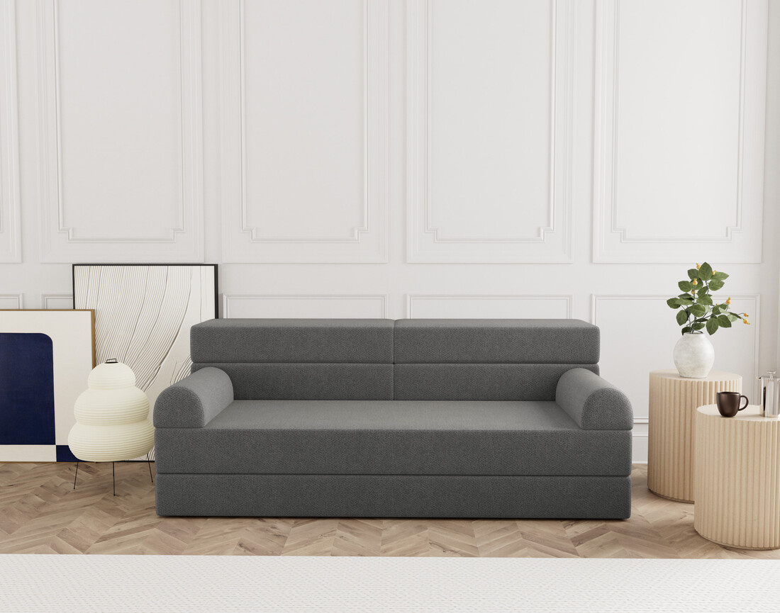 Canapé droit convertible 3 places en velours texturé gris - ASTRAL ...