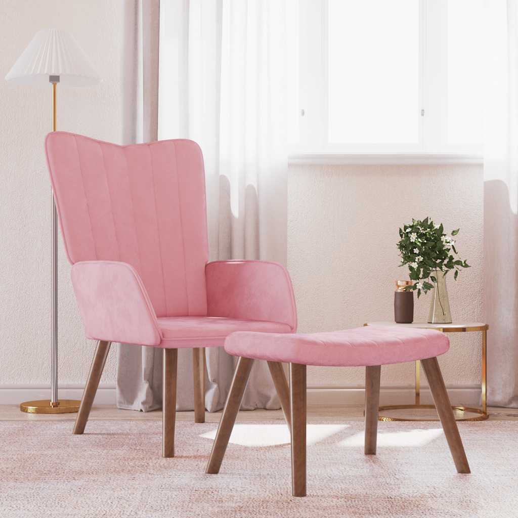 Chaise de relaxation avec repose-pied Rose Velours vidaXL | Leroy Merlin
