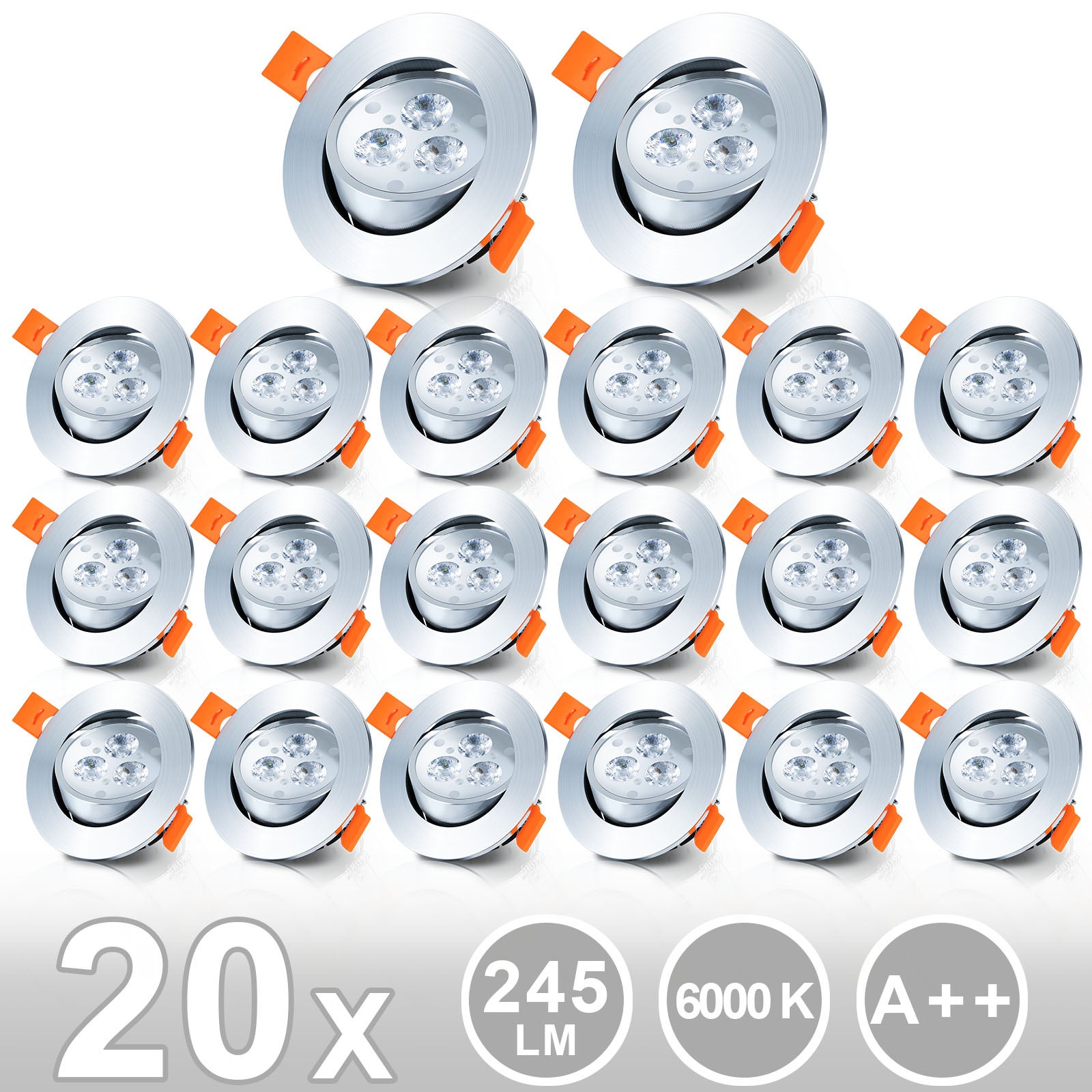20x spots encastrables LED spots de plafond 3W blanc froid spot ...