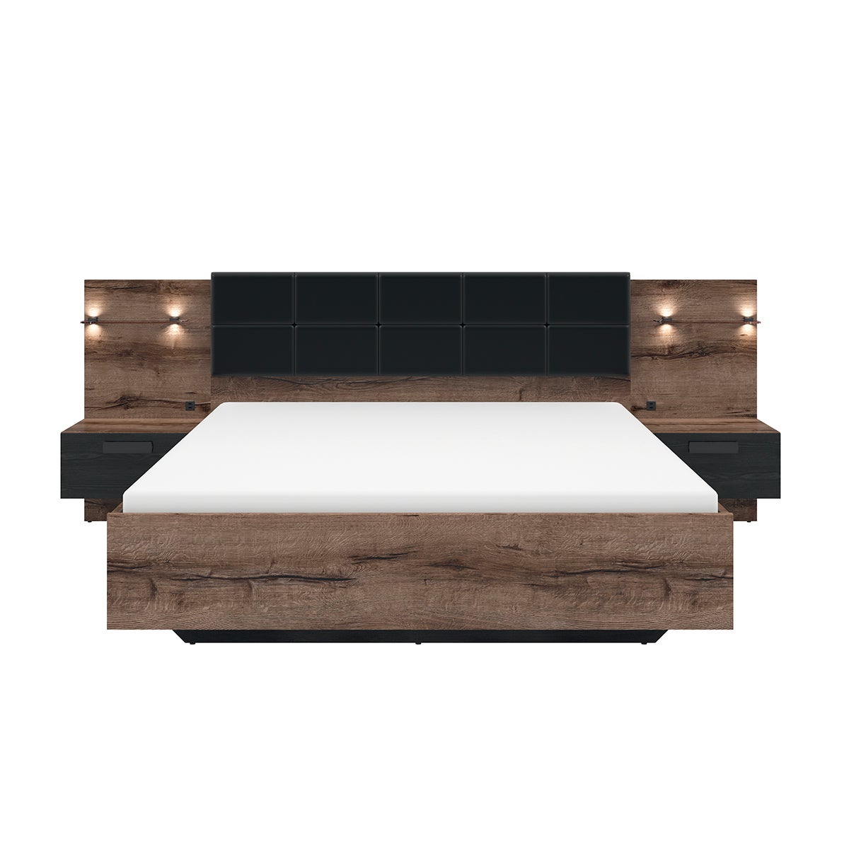 Lit 160x200 chevet LED et prise USB inclus Romane Bois | Leroy Merlin