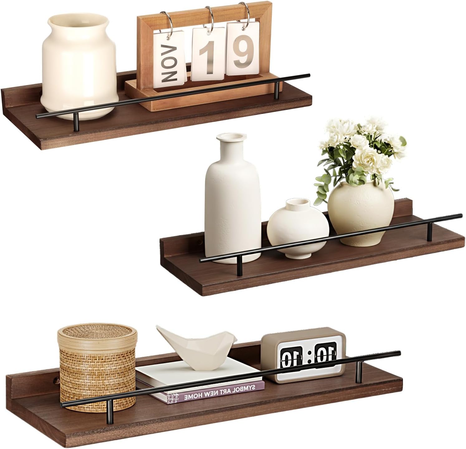 Juego de 3 estantes de pared de madera de 40 x 15 x 4,5 cm para cocina ...