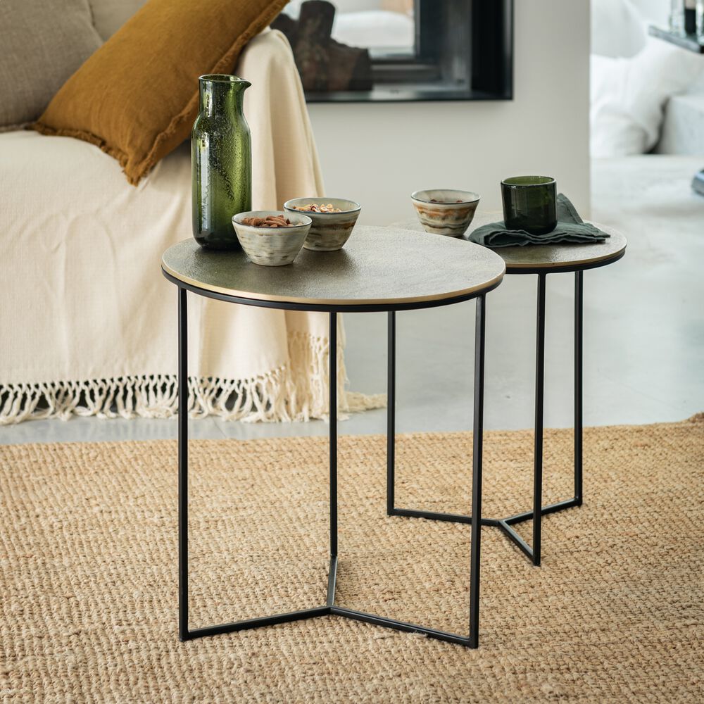 Set de 2 tables basses Métal Doré ZIYA ALINEA - Diam. 45 x H50 cm ...
