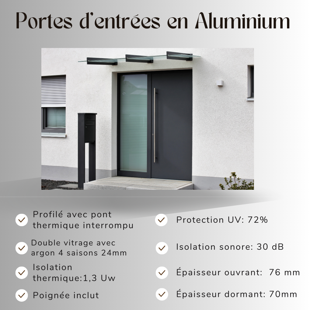 Porte d'entrée en aluminium SIMPLEX 8041 RAL 8004 ( L.: 85 cm x H.: 215 ...