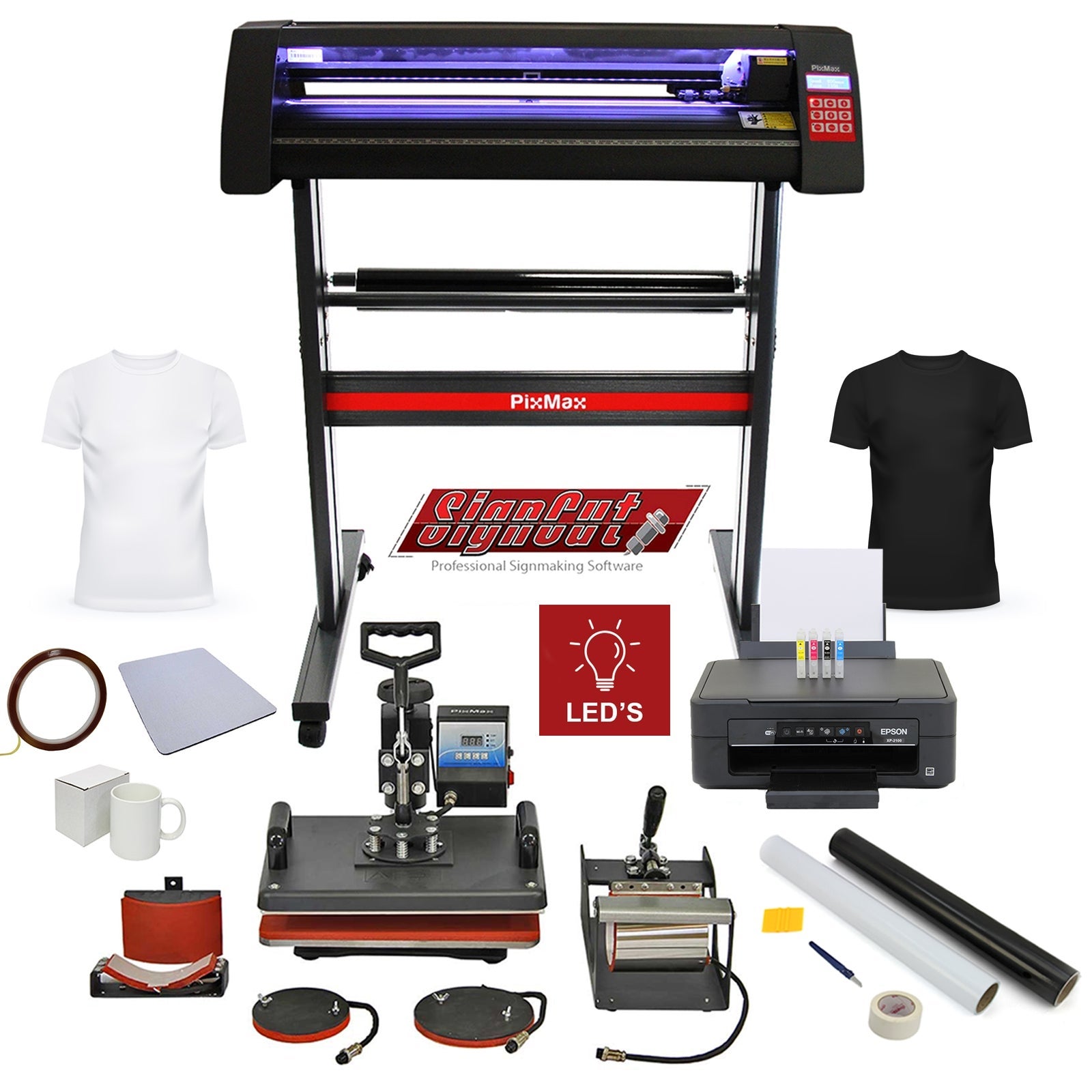 Conjunto Sublimación Prensa de Calor 5en1 + Plotter de Corte de Vinilo LED + Prensa Térmica para ...