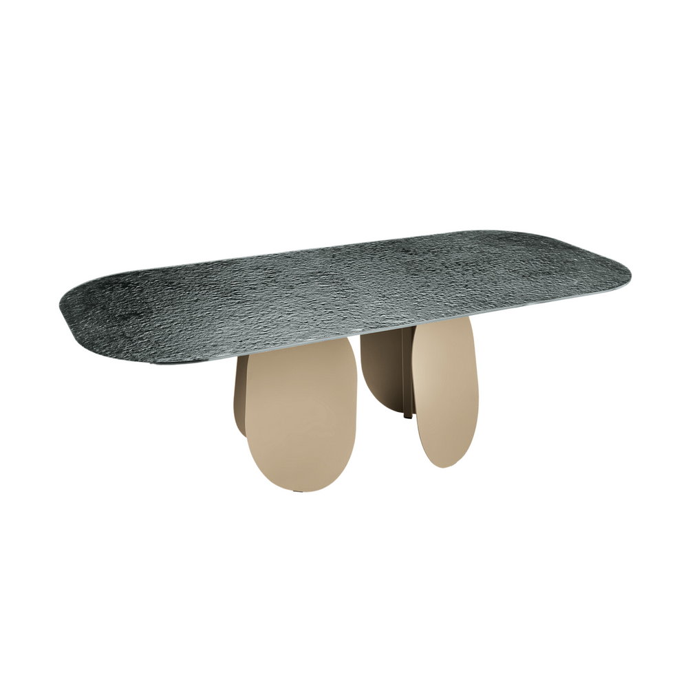 Table fixe en verre martelé beige et gris 240x110 cm 75h | Leroy Merlin