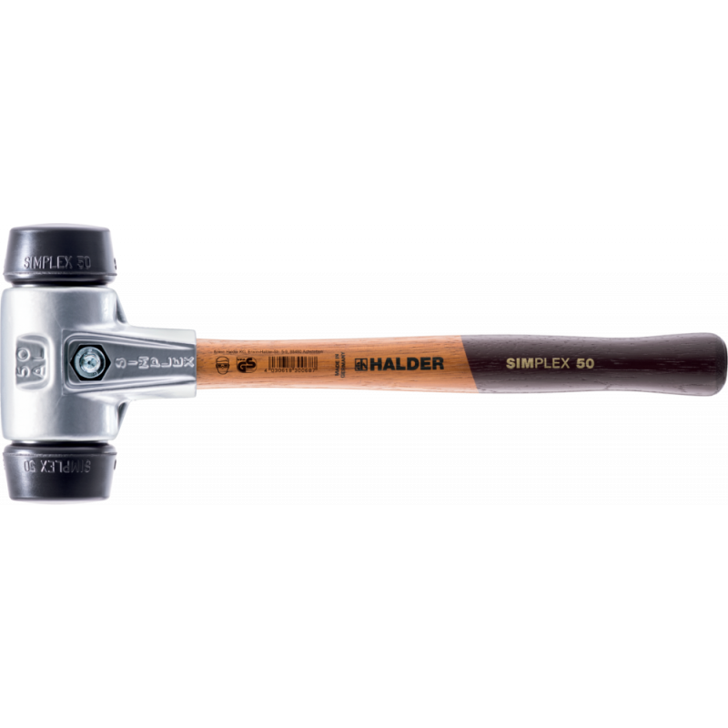 HALDER SIMPLEX maza Goma rellena con carcasa de aluminio y mango de madera - D=30 mm - 3102.030 ...
