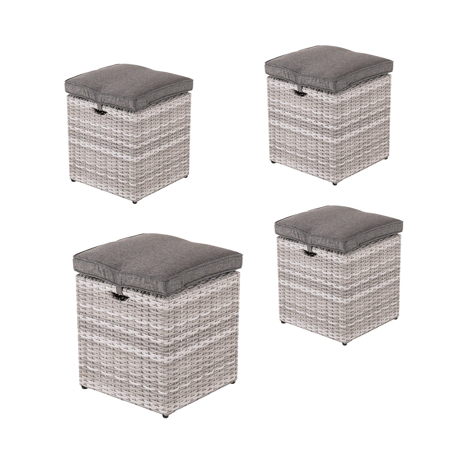 Pack de 4 puffs aluminio y ratán sintético gris cojín antracita | Leroy ...