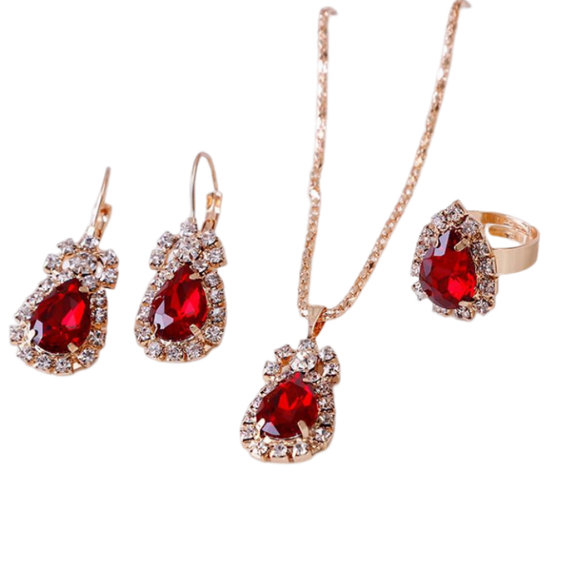 Ensemble collier, boucles d'oreilles et bagues en Zircon scintillant ...
