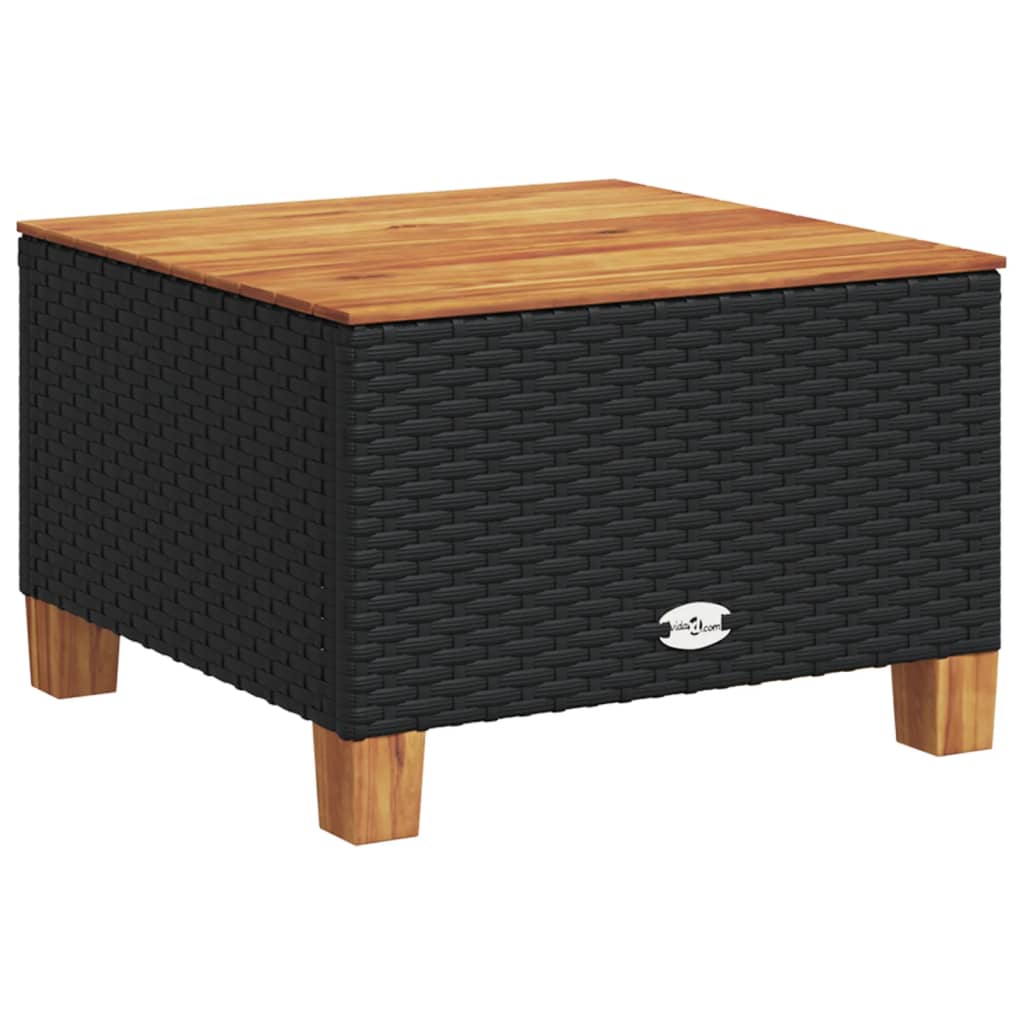 Mesa de jardín ratán PE y madera acacia negro 55x55x36 cm | Leroy Merlin