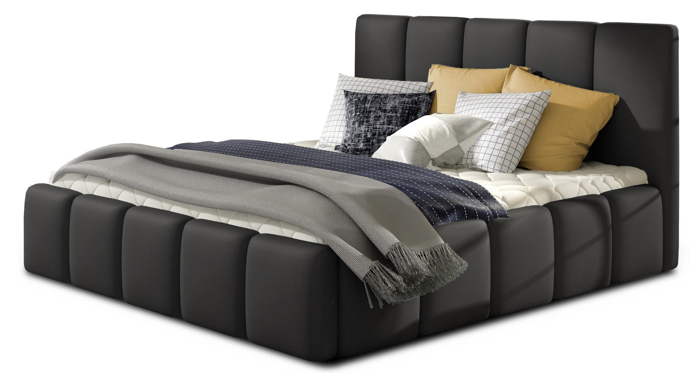 Lit adulte Vika – Simili cuir capitonné-Couleur Noir-180x200-Version ...