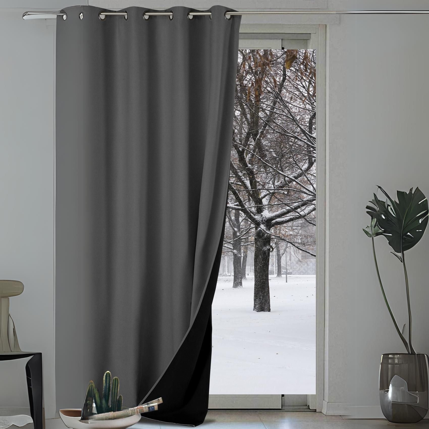 Rideau anti-froid doublé polaire - Gris anthracite - 140x300 cm ...