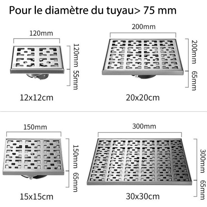 Siphon de sol en acier inoxydable Garden 304, siphon de sol extérieur à grand déplacement ...