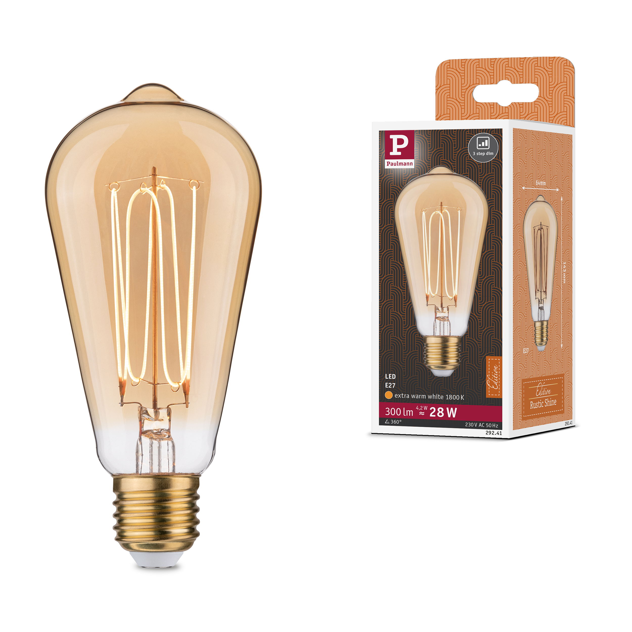 Rustic Shine Standard 230 V Ampoules LED E27 Filament en forme de S ...