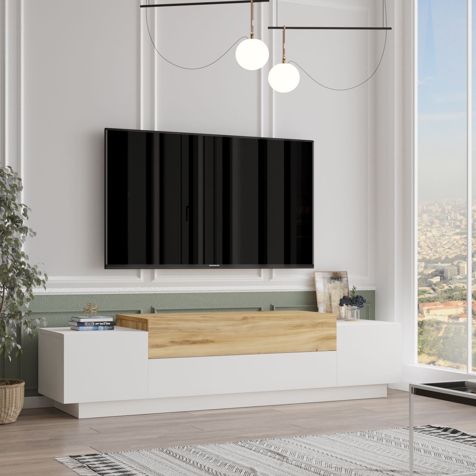 Yurupa - Meuble TV Bas 160 Cm Blanc - Feutre | Leroy Merlin