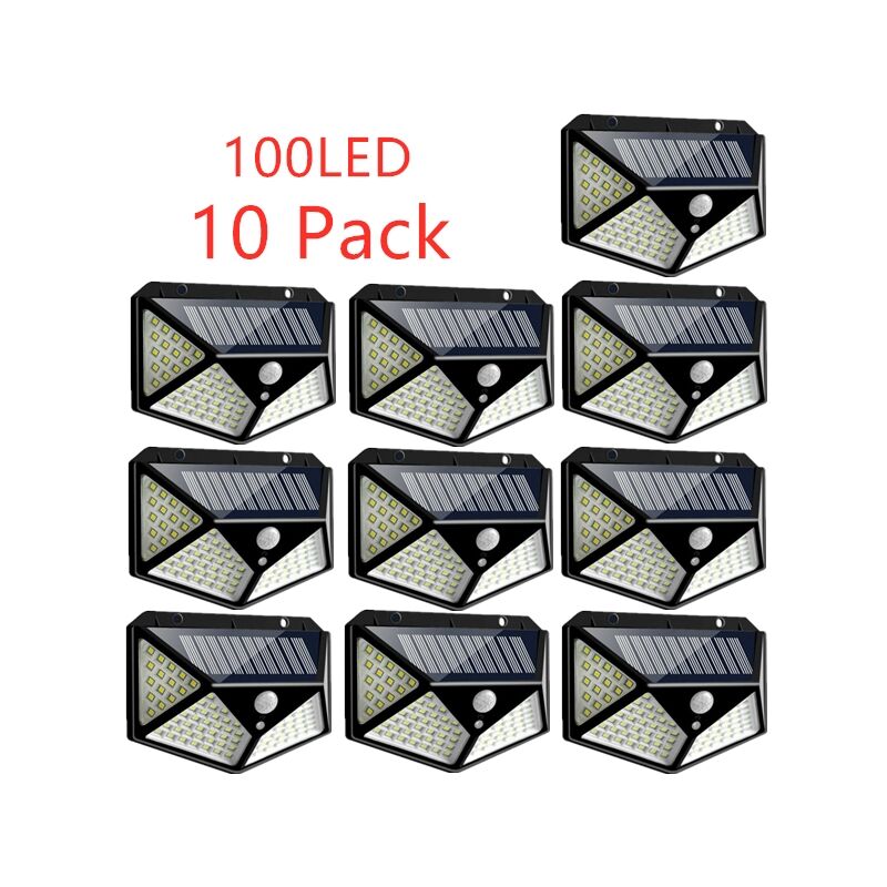 Lot de 10 lampes solaires extérieures 100 LED, étanches IP65, éclairage ...