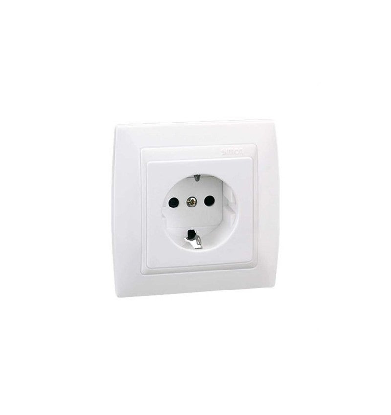 Base enchufe bipolar Simon 75 schuko monobloc seguridad blanco nieve ...