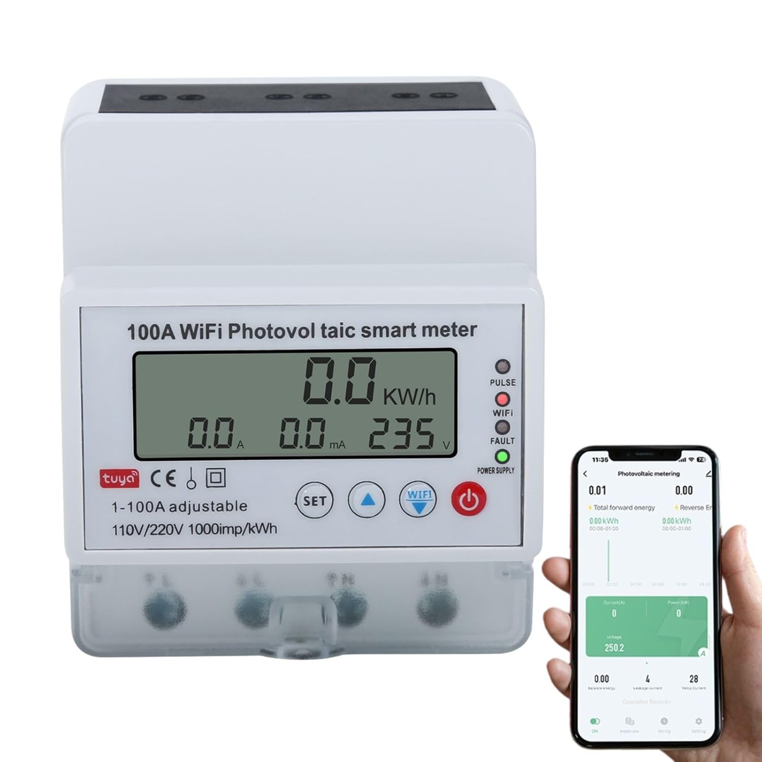 Compteur d’Énergie WiFi 100A Monophasé – Disjoncteur Solaire ...