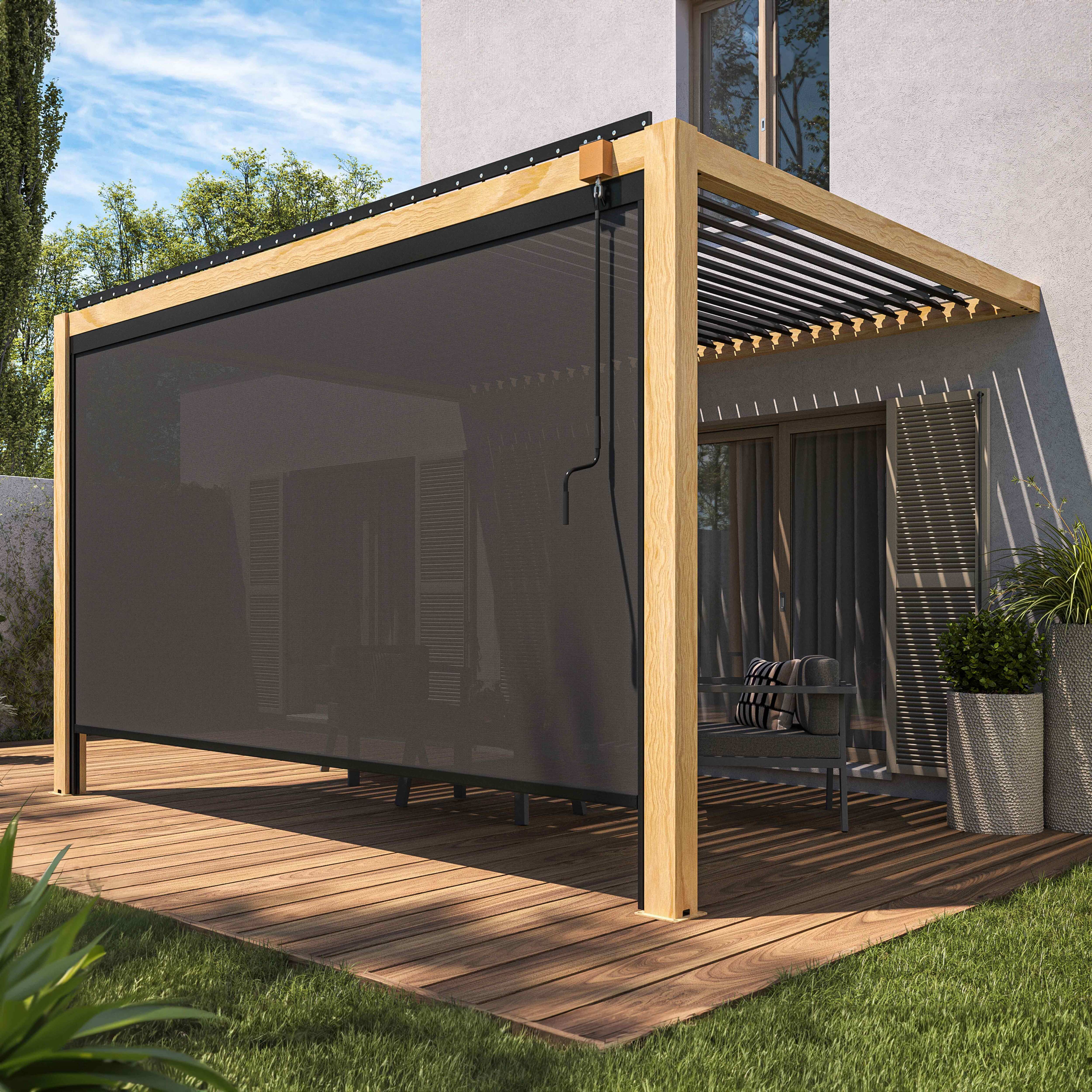Pérgola bioclimática inclinada 3x4 m en madera con 1 persiana ( 1 store ...