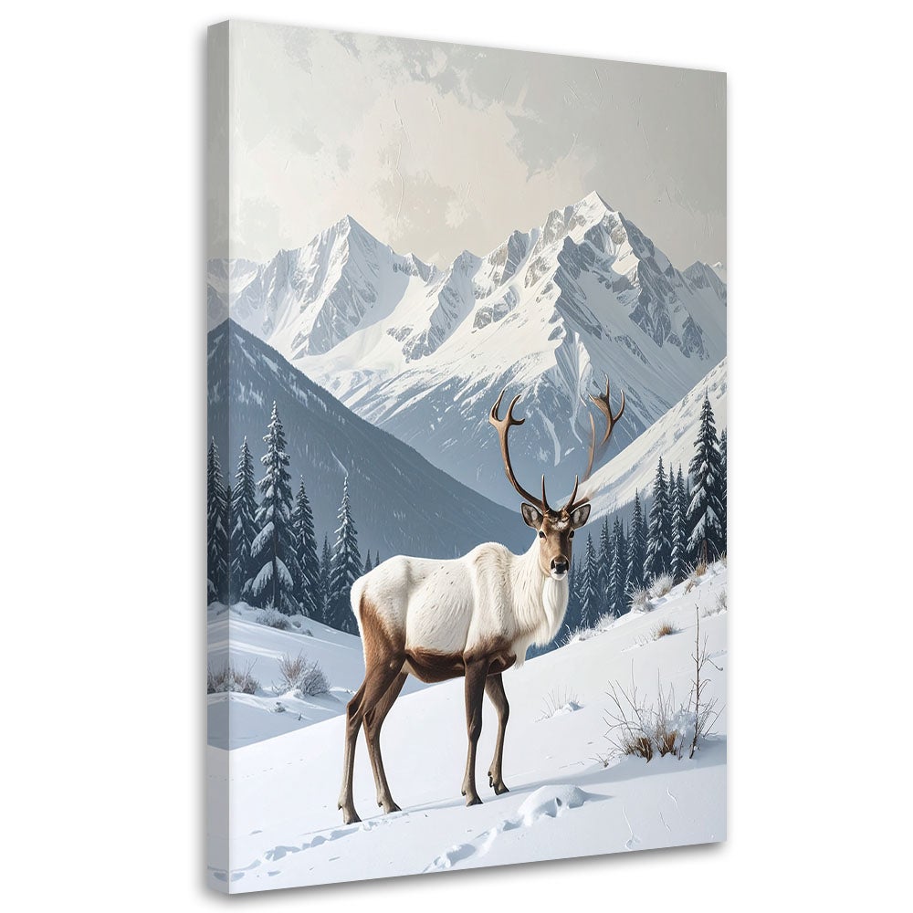 Impression sur Toile Renne hiver neige paysage de montagne 70x100 ...