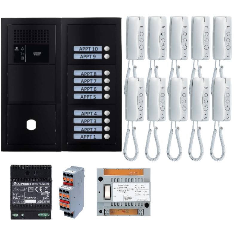 Pack interphone GT Aiphone GTBA10EB - 10 BP programmé - Noir satiné ...