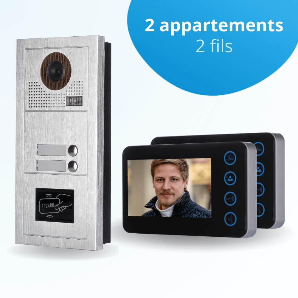 Portier interphone vidéo modern 2 fils - 2 appartements - 2 écrans ...