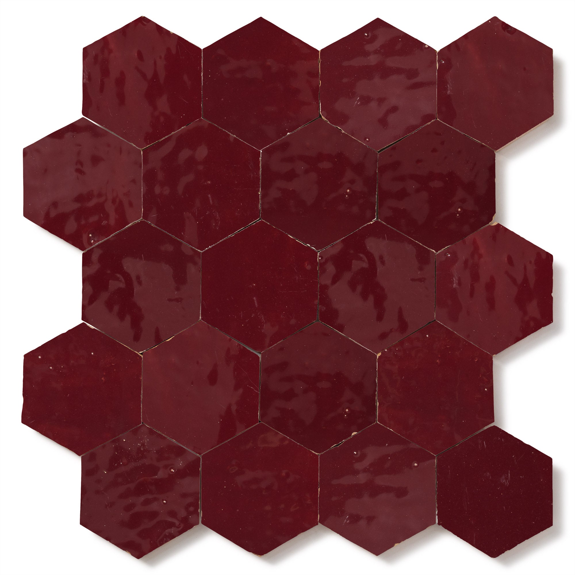 Zellige Marocain Artisanal Véritable - Rouge Lie de vin Hexagone 7,6x8,8 cm - Carrelage mur - RO ...