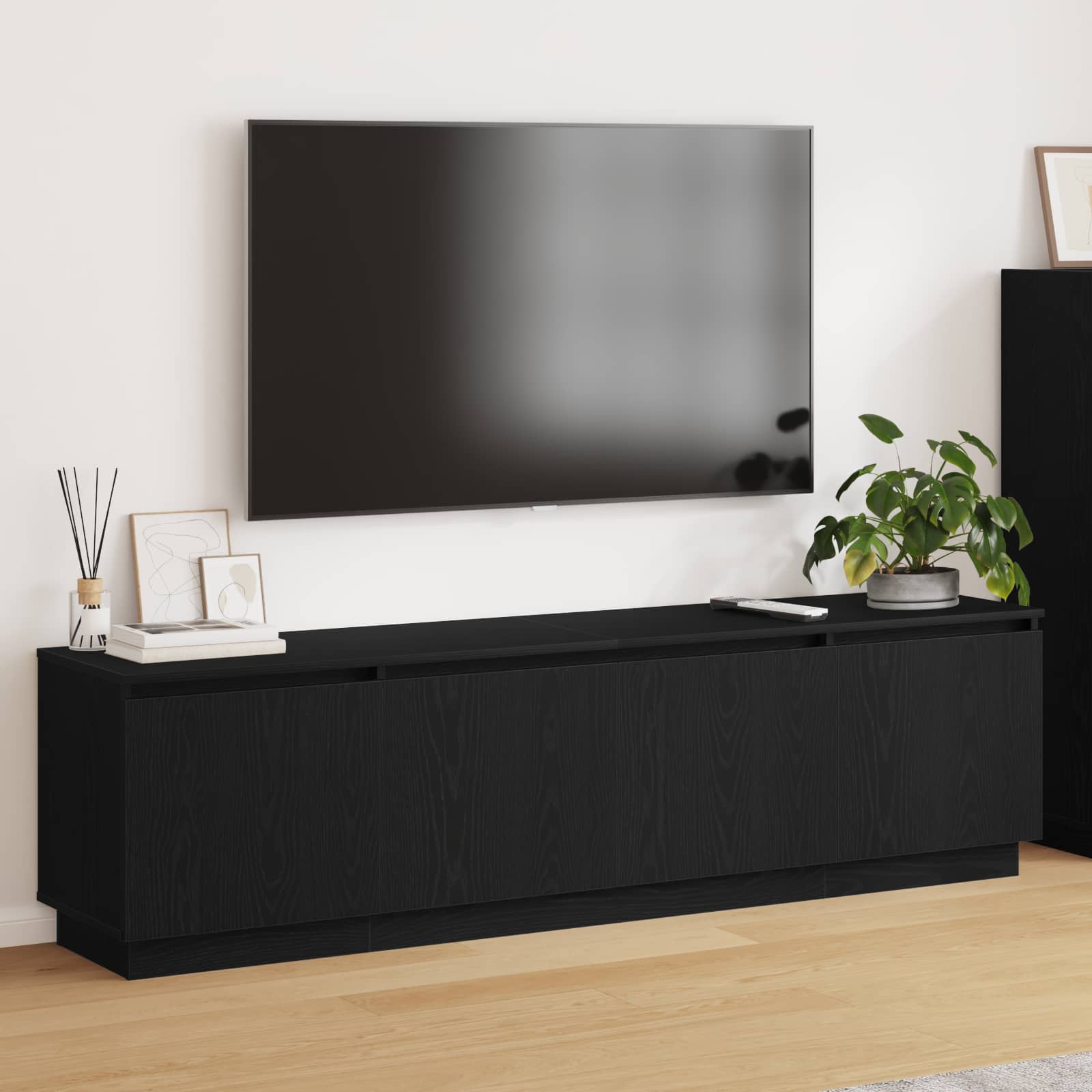 Meuble TV Chêne noir 180 x 38 x 49 cm Bois d'ingénierie | Leroy Merlin