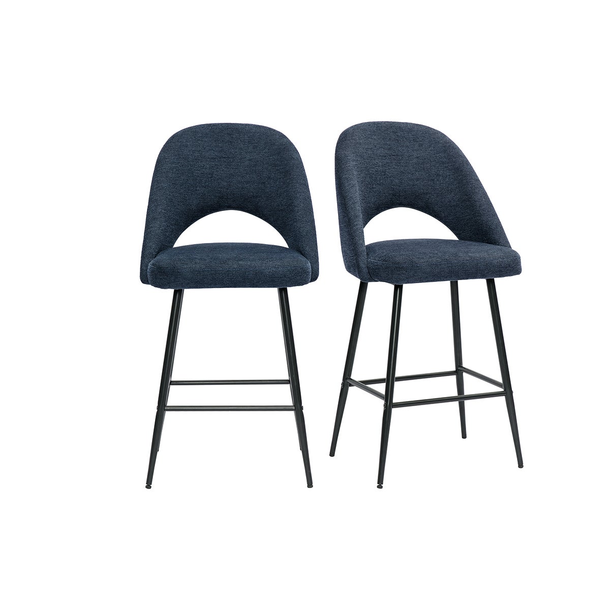 Tabourets de bar en tissu effet velours texturé bleu foncé H65 cm (lot ...