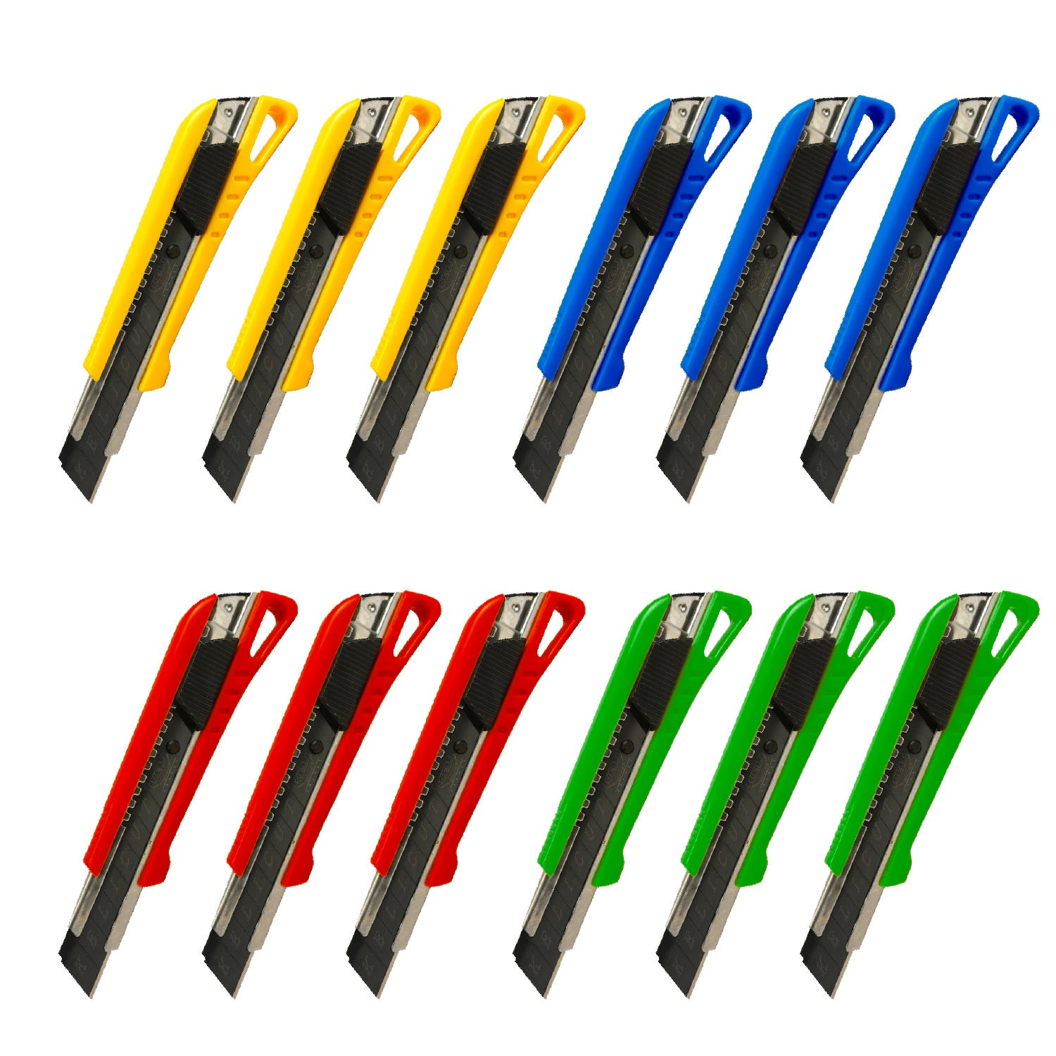 Lot de 12 Cutters Pro 18mm, 4 Couleurs, 36 Lames Black Blade SK2, Lames ...
