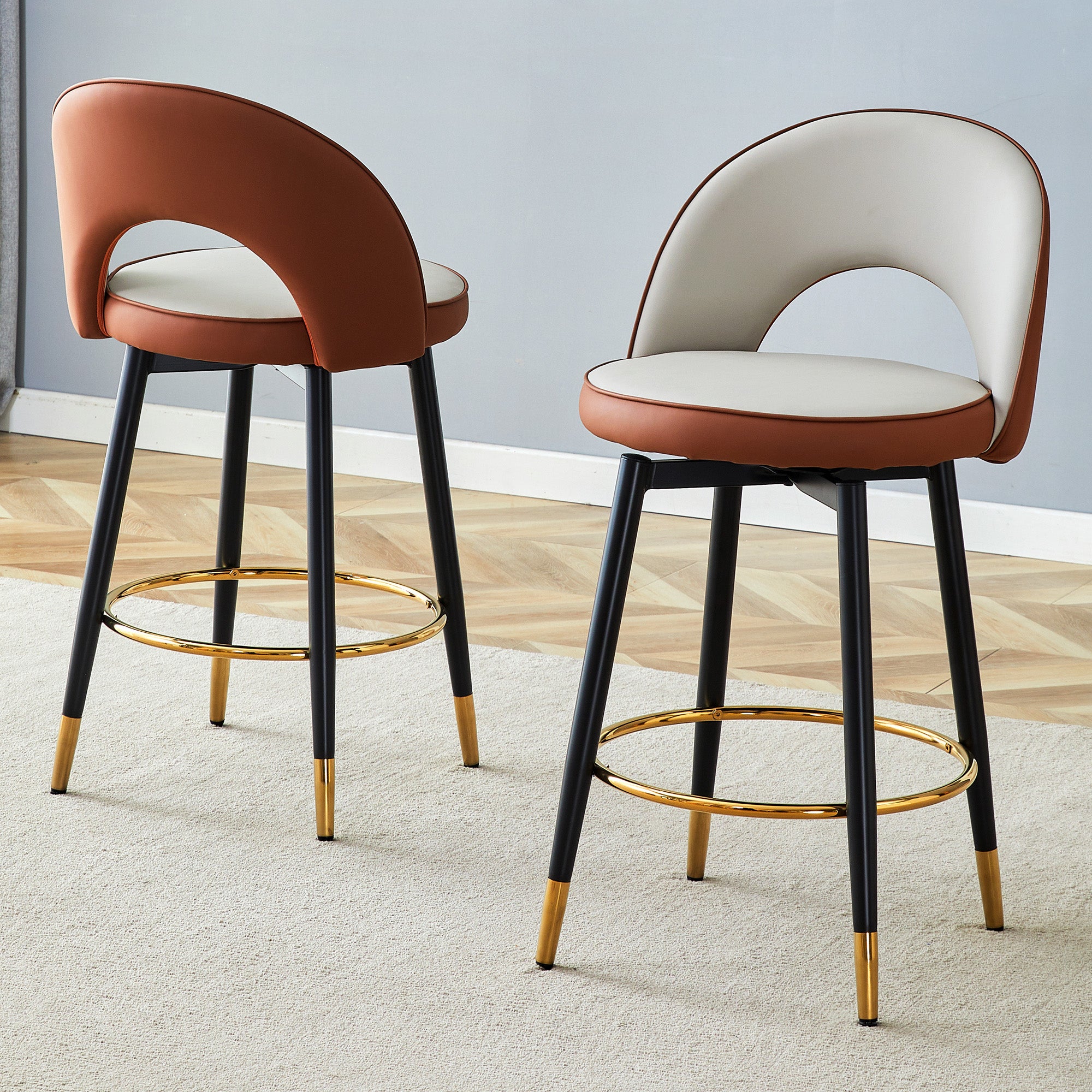 Lot de 2 Tabourets chaise de bar Pivotants à 360° Gris Clair et Brun ...