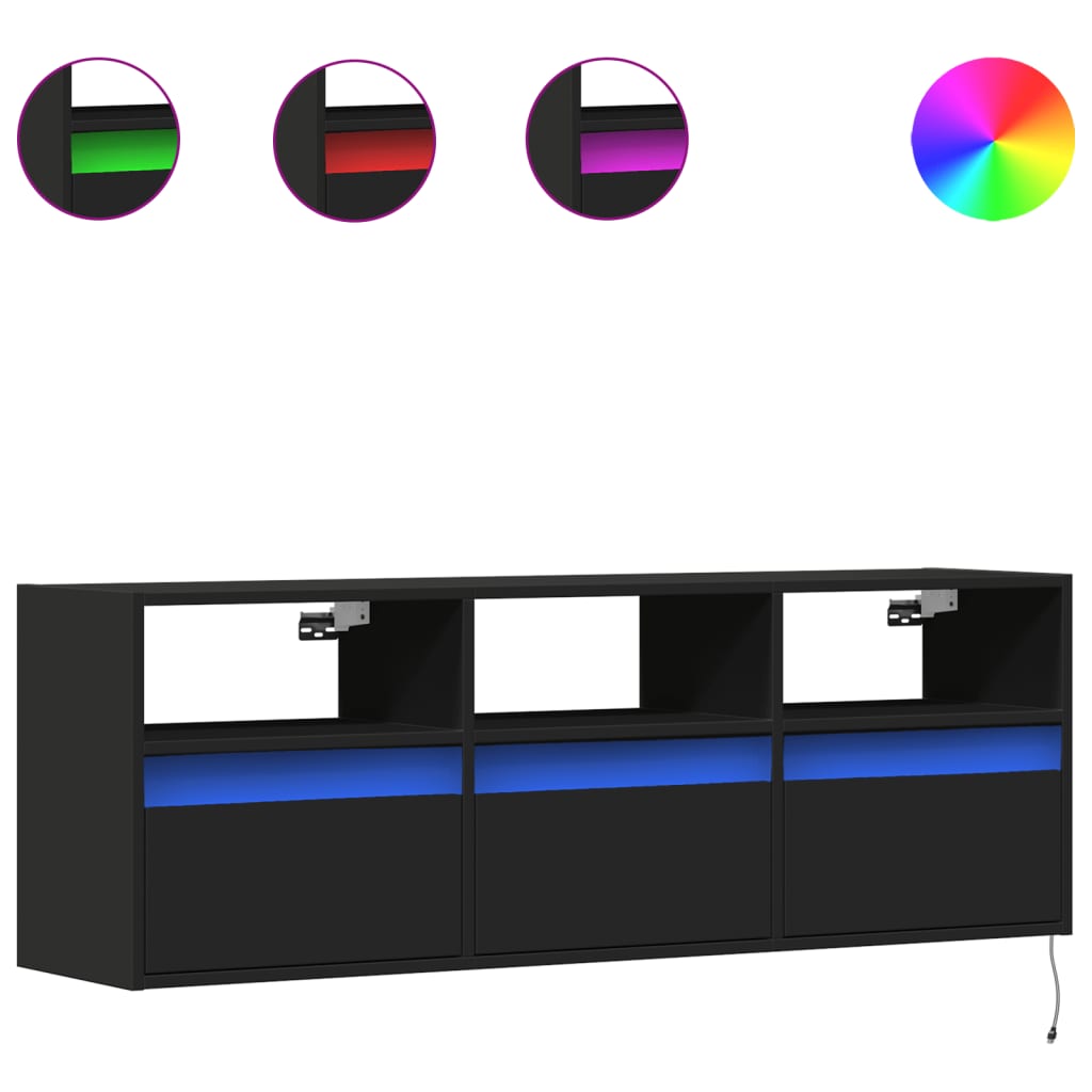 Mueble TV de pared | Mueble de salón con luces LED negro 130x31x45 cm ...