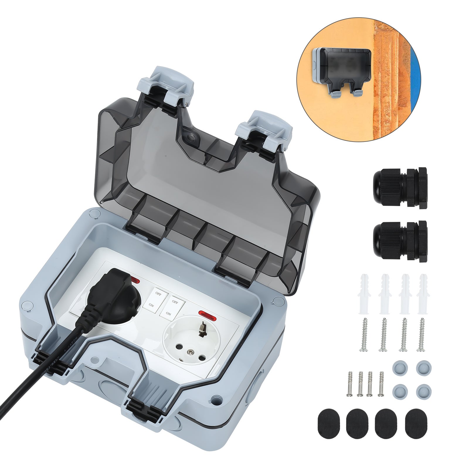 Enchufe estanco para exterior con interruptor e indicador luminoso ...