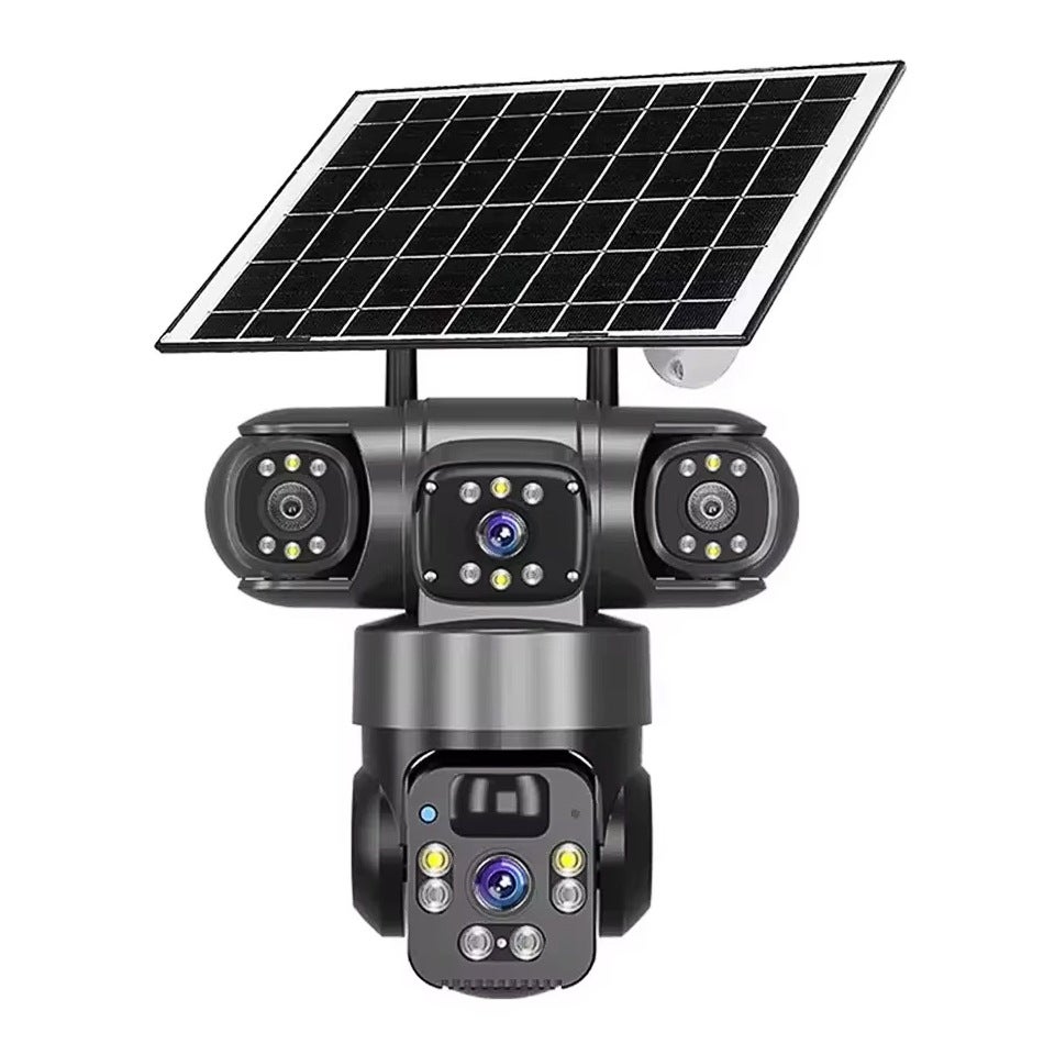 Caméra de surveillance solaire WiFi, triple objectif, vision nocturne ...