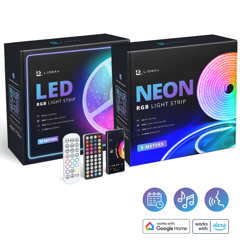 Lideka Slimme Bande LED NEON RGB 3 mètres + Bande LED RGB 10 mètres ...