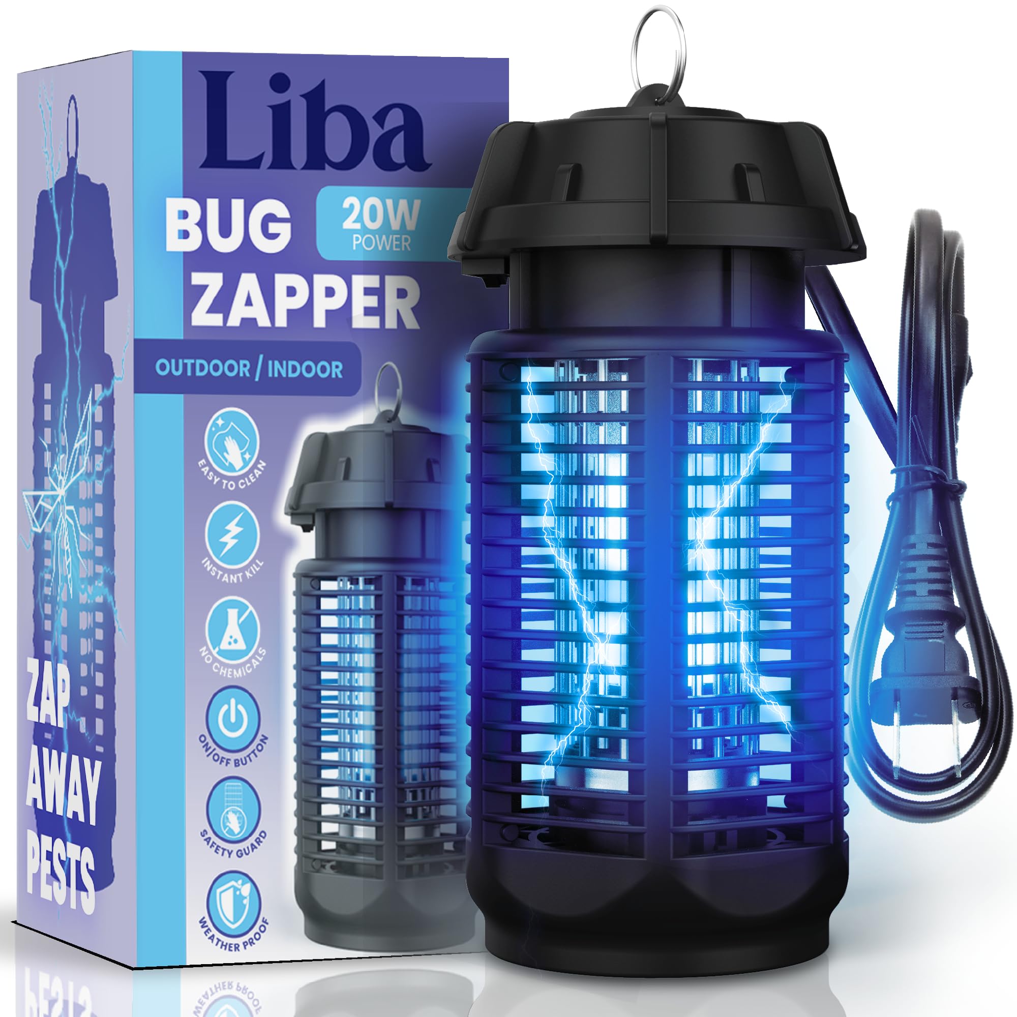LiBa Electric Bug Zapper Puissante grille 4000V, 20W, IPX4 étanche pour ...